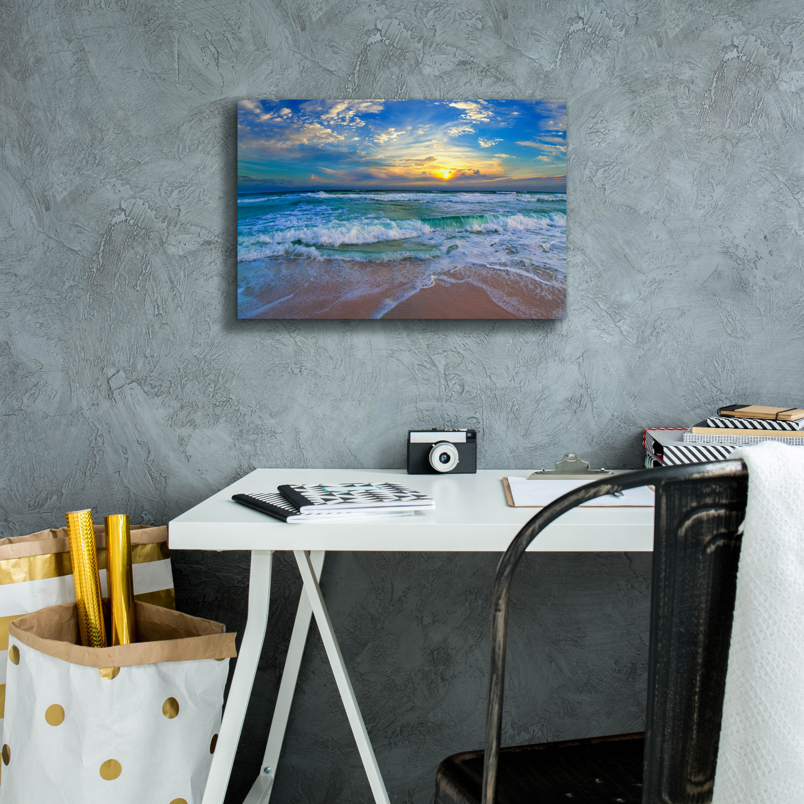 Highland Dunes 'Blue Beach Waves Sunset Tropical Seascape' by Ezra Tanner, Canvas Wall Art, 40 ...